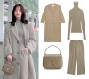 트와이스 지효 아미ami 24fw 파리 패션위크 연예인 공항패션 정보아미 코트 옷 터틀넥 티셔츠 가방 여성 데일리백 핸드백